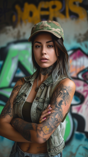 Tattooed Beauty Street Style Pose In Front Of Colorful Graffiti Wall By Elke Vogelsang Ifoto