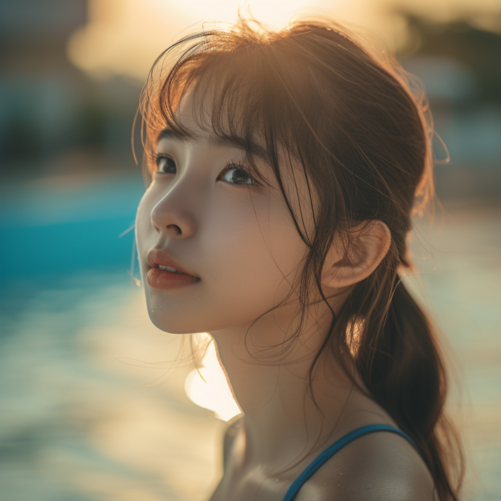 Gazing At The Radiant Sun South Korean Swimsuit Model Du Qiong Poses By The Pool Ifoto