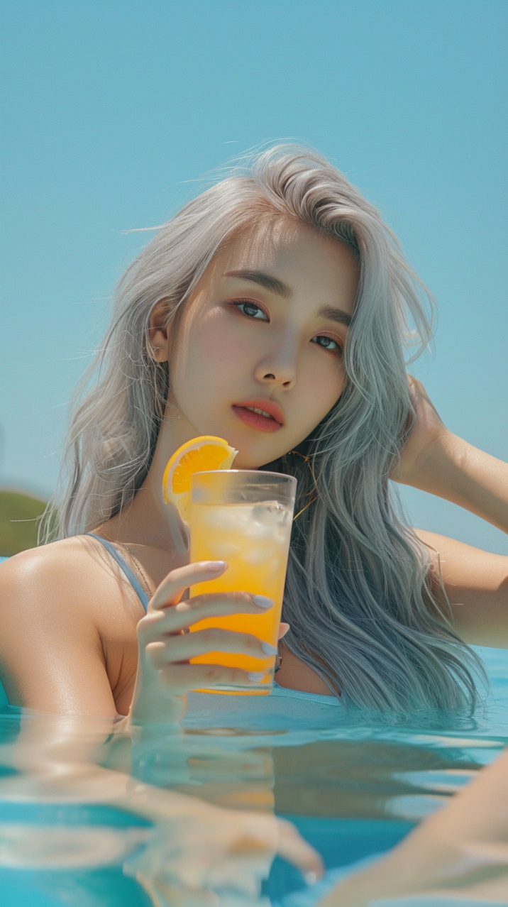 Goddess Of Aesthetics An Gyeon South Korean Swimsuit Model Enjoying Orange Juice Poolside Ifoto
