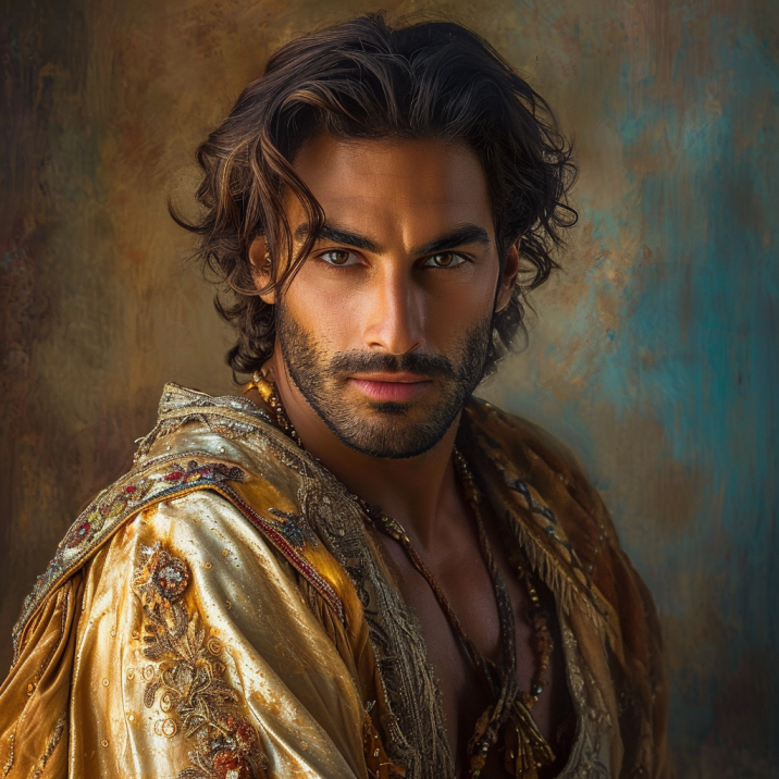 Golden Robes and Majestic Stare: The Elegant Charm of an Algerian Male Model in Qajar Art | iFoto