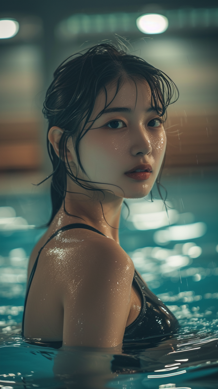 Serene Beauty Du Qiongs Photorealistic Portrait Of A South Korean Swimsuit Model In Black